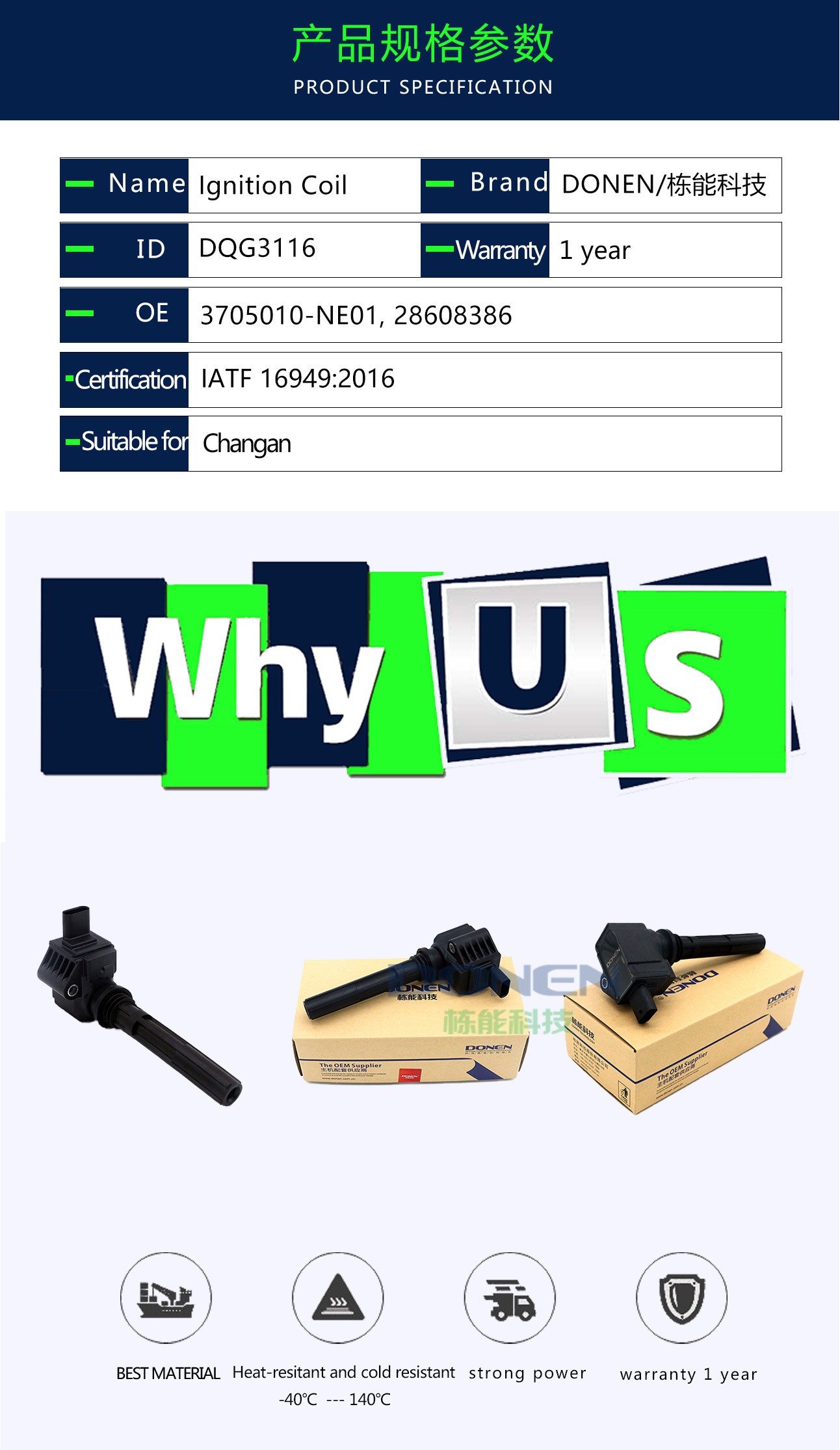 CHANGAN EADO PLUS CS55 PLUS IGNITION COIL 3705010-NE01 28608386